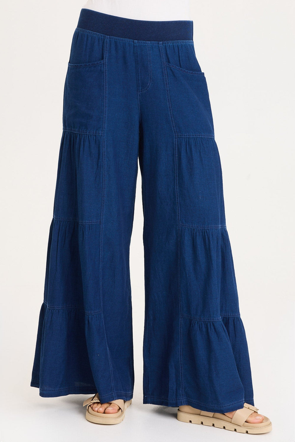XCVI Mock-Denim Side Tiered Pull-On Waist Wide Leg Dugan Pant
